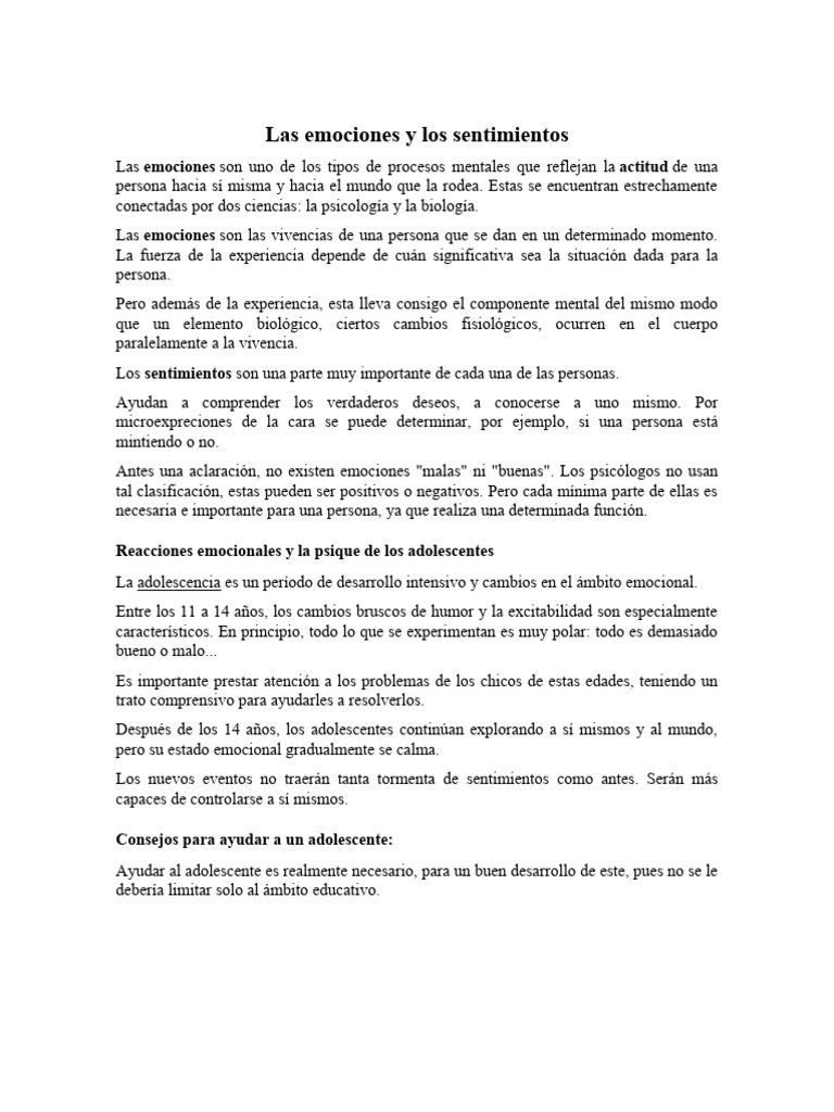 Las Emociones y Los Sentimientos | PDF | Las emociones | Experiencia
