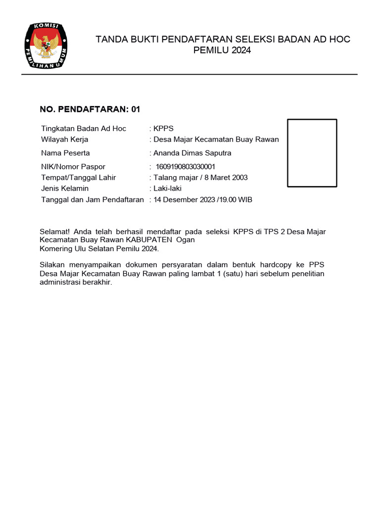 Tanda Terima Berkas KPPS | PDF