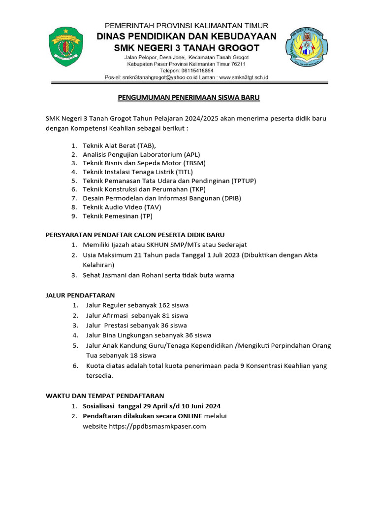 Draft Edaran PPDB SMK 3 TTD | PDF | Bisnis
