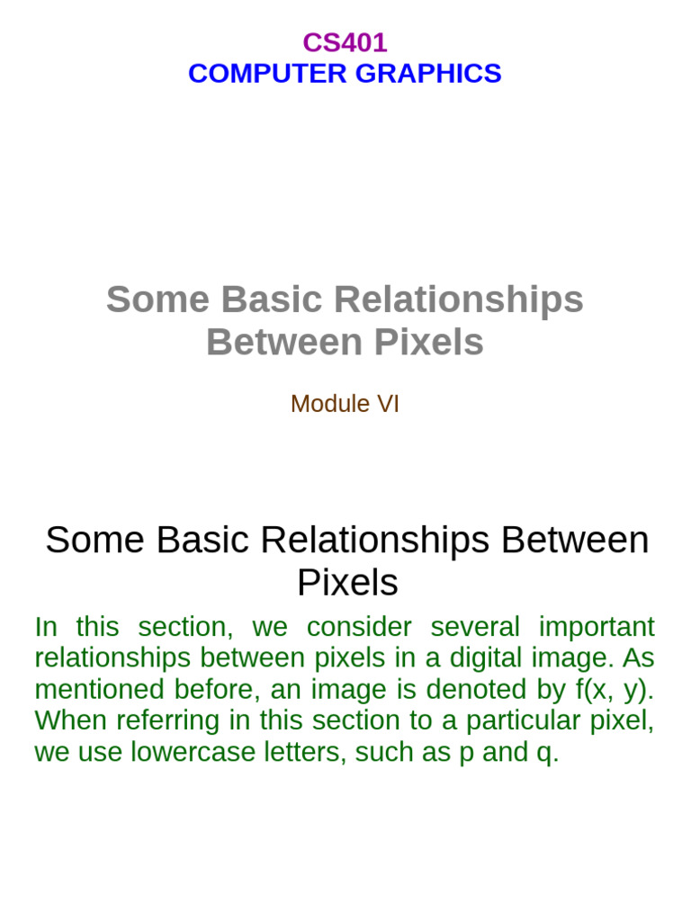2.A - Some Basic Relationships Between Pixels Draft | PDF | Distance | Pixel