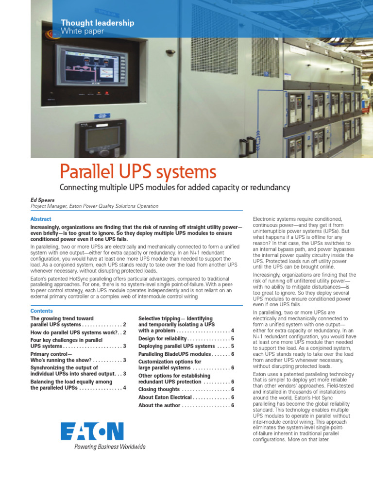 Connecting UPS Systems in Parallel | PDF | Reliability Engineering ...