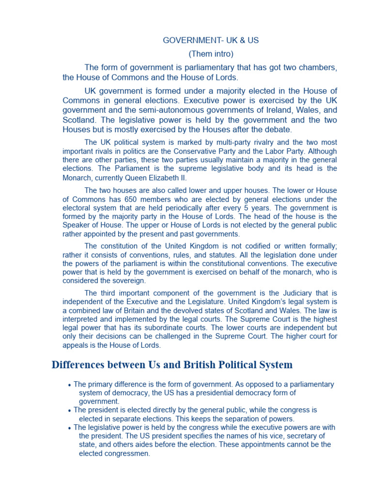 Government UK - US | PDF | House Of Commons Of The United Kingdom ...
