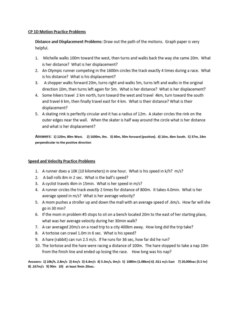 cp_1d_motion_practice_problems | PDF | Acceleration | Speed