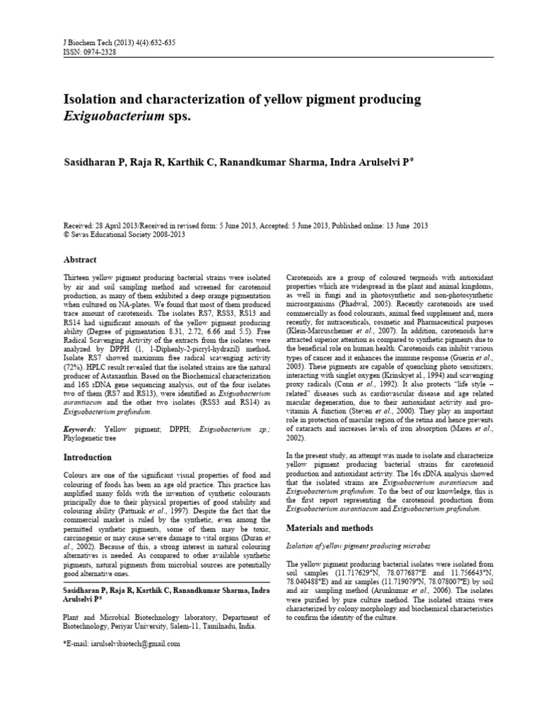 Isolation and Characterization of Yellow Pigment Producing Exiguobacterium Sps | PDF ...