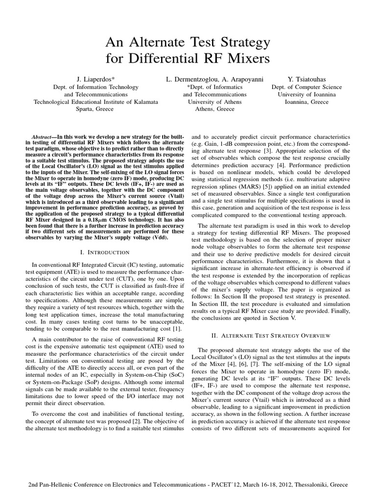 An Alternate Test Strategy For Different | PDF | Electronic Circuits ...