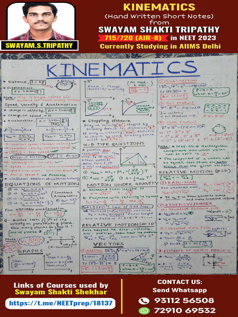 Kinematics Short Notes for NEET | PDF