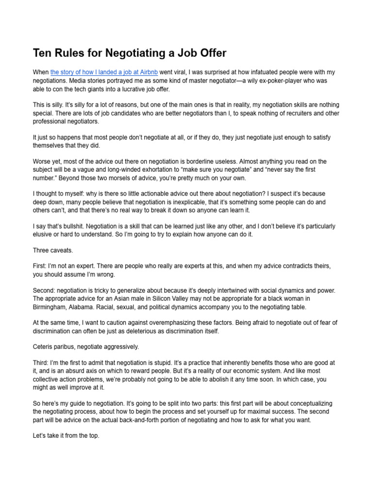 Ten Rules for Job Offer Negotiation | PDF | Auction | Negotiation