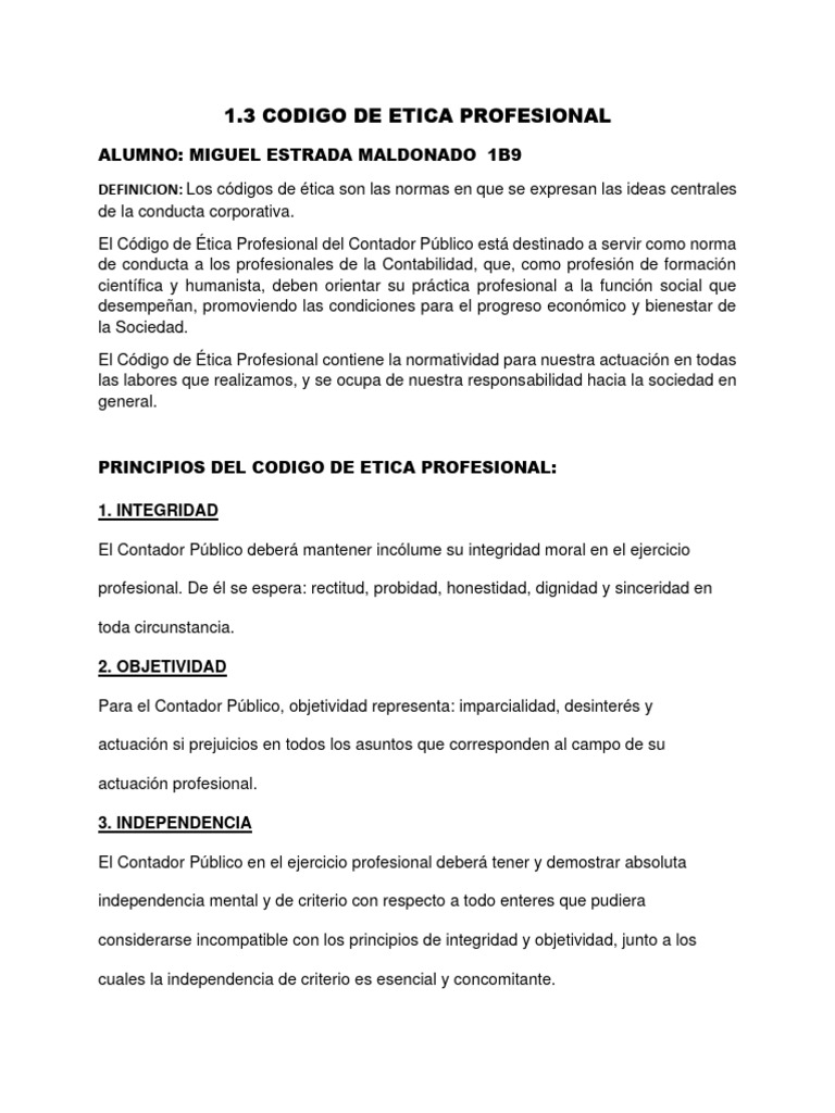 1.3 Codigo de Etica Profesional | Descargar gratis PDF | Contador ...