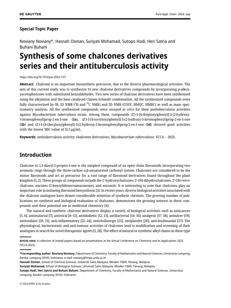Chalcone Derivatives for Antituberculosis | PDF | Ketone | Proton ...