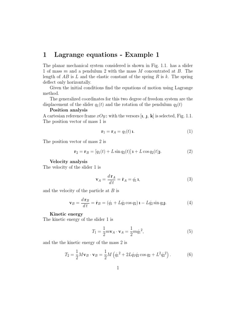 Deriving the Equations of Motion for a Two Degree of Freedom Pendulum-Slider System Using ...