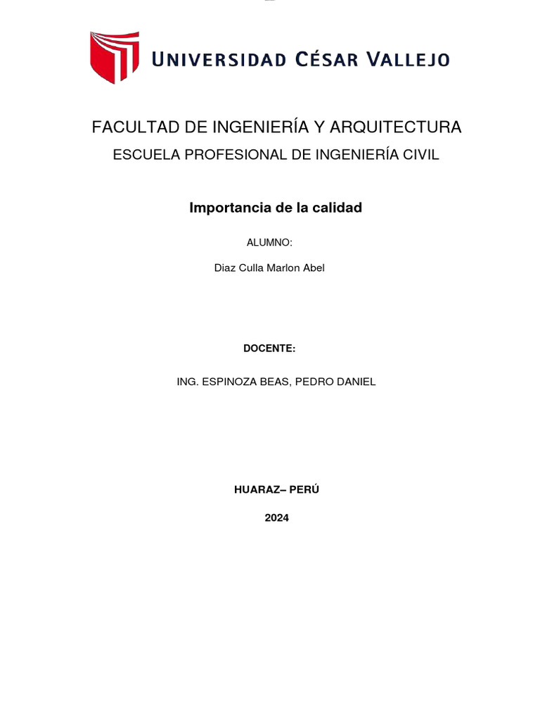 Informe de La Importancia de La Calidad en La Construccion DIAZ ...