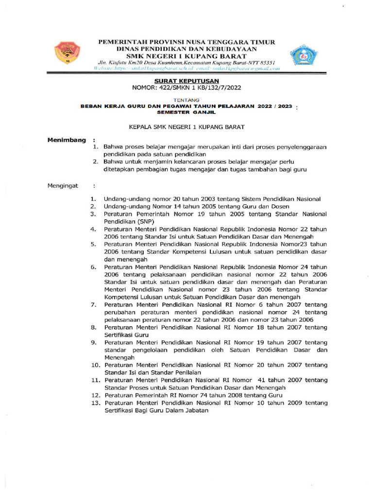 SK PEMB.TUGAS GANJIL 2022 | PDF