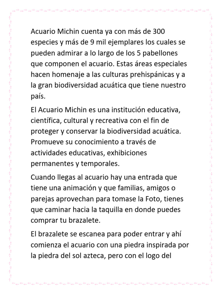 Acuario Michin: Biodiversidad y Experiencias | PDF | Acuario