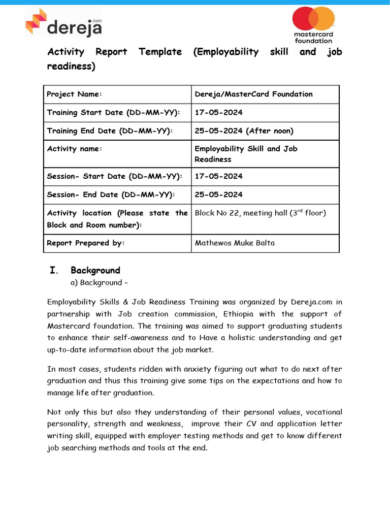 4 Days-Mati-Report - ESJR - JFC-Env & Maths | PDF | Career & Growth