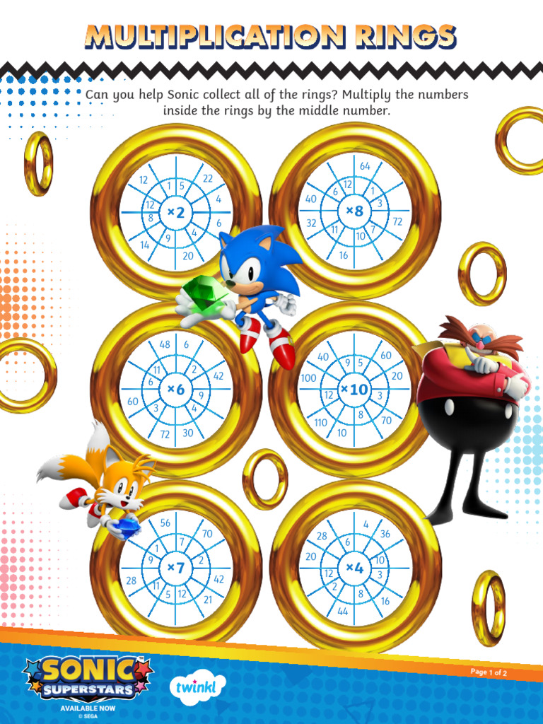 Free Sonic Times Tables To 12x Multiplication Rings Activity Us M ...