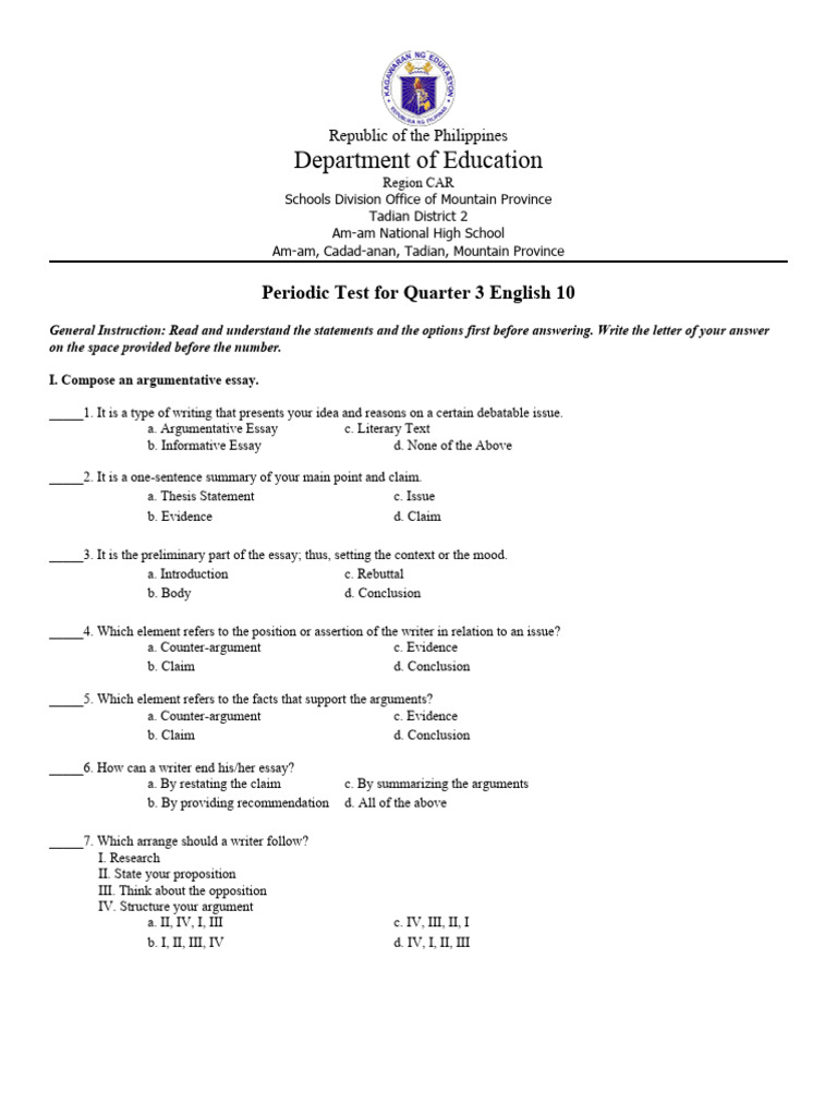 Eng10 3rdquarter Test | PDF | Feminism | Gender Studies