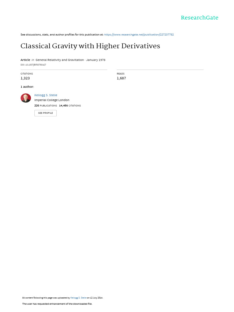 Higher Derivative Gravity Models | PDF | Field (Physics) | General ...