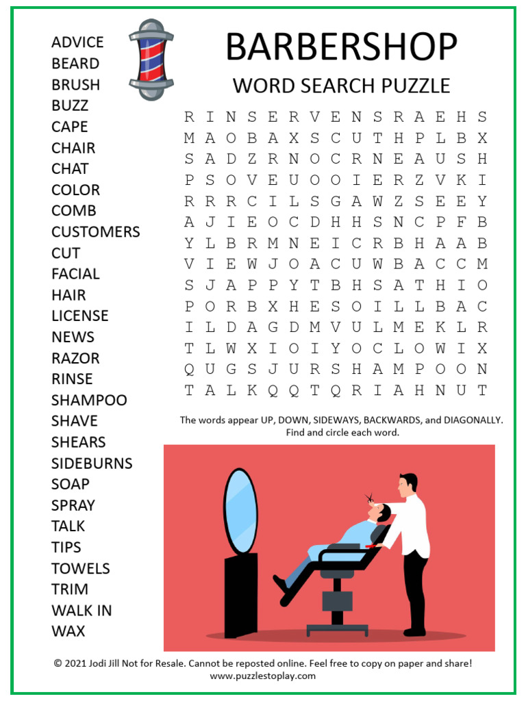 Barbershop Word Search Puzzle | PDF | Shaving | Fashion