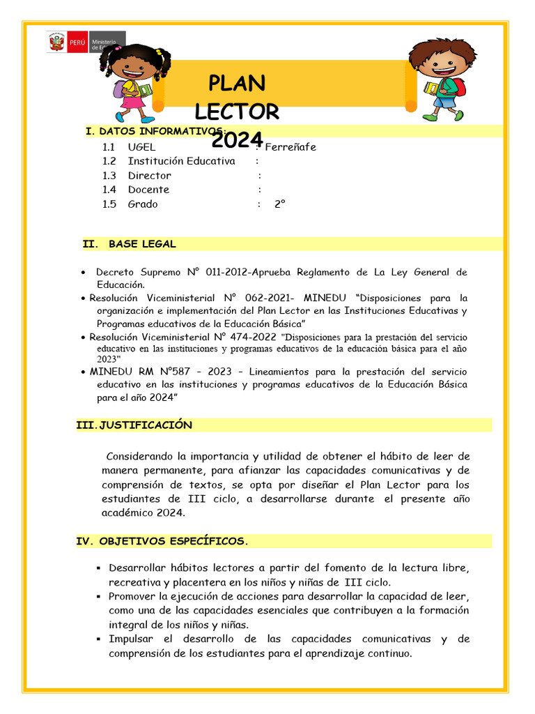 Plan Lector-2024 | PDF | Educación primaria | Maestros