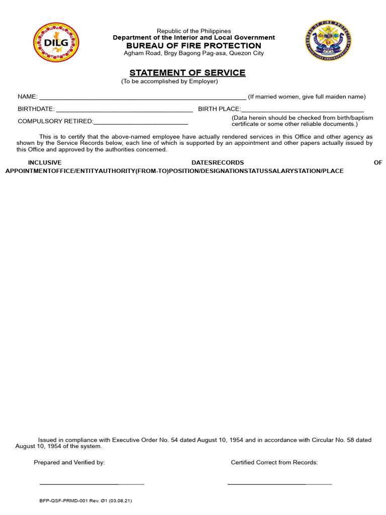 Statement of Service Form RMS 01 | PDF | Government