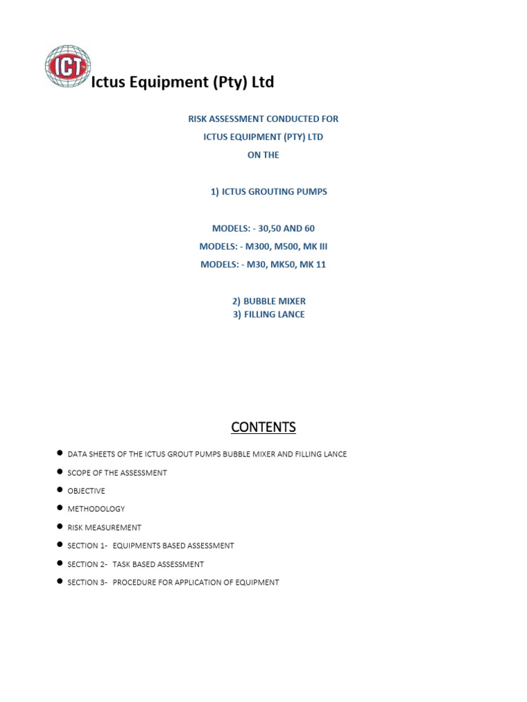 RISK ASSESSMENT FOR GROUTING PUMPS | PDF | Risk | Occupational Safety ...