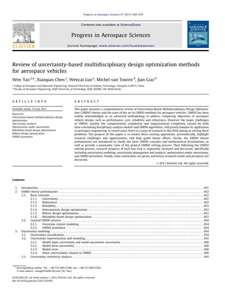 13 Review of Uncertainty-Based Multidisciplinary Design Optimization Methods For Aerospace ...