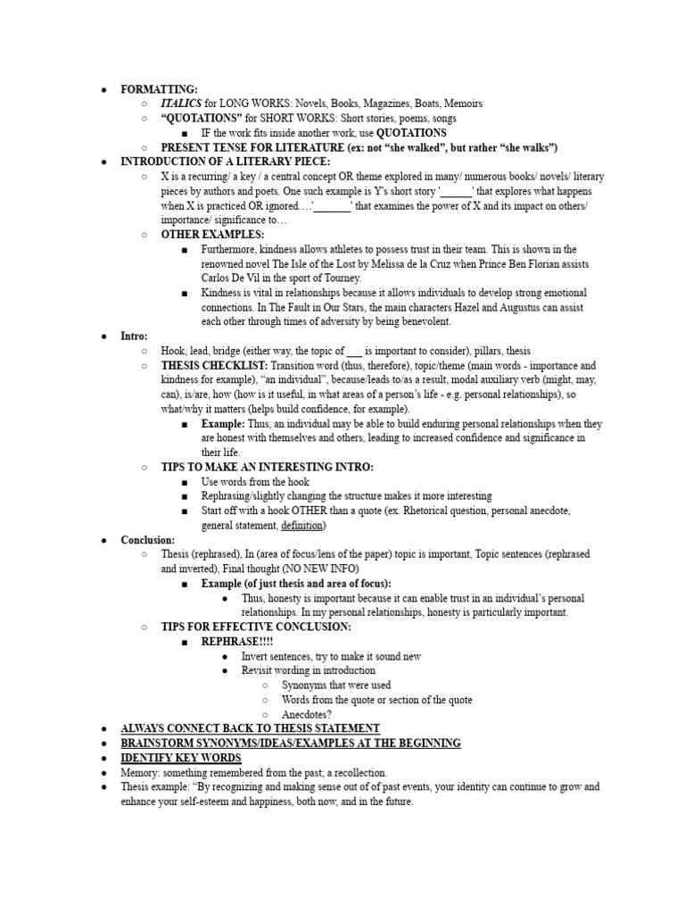 Essay Reference Sheet | PDF