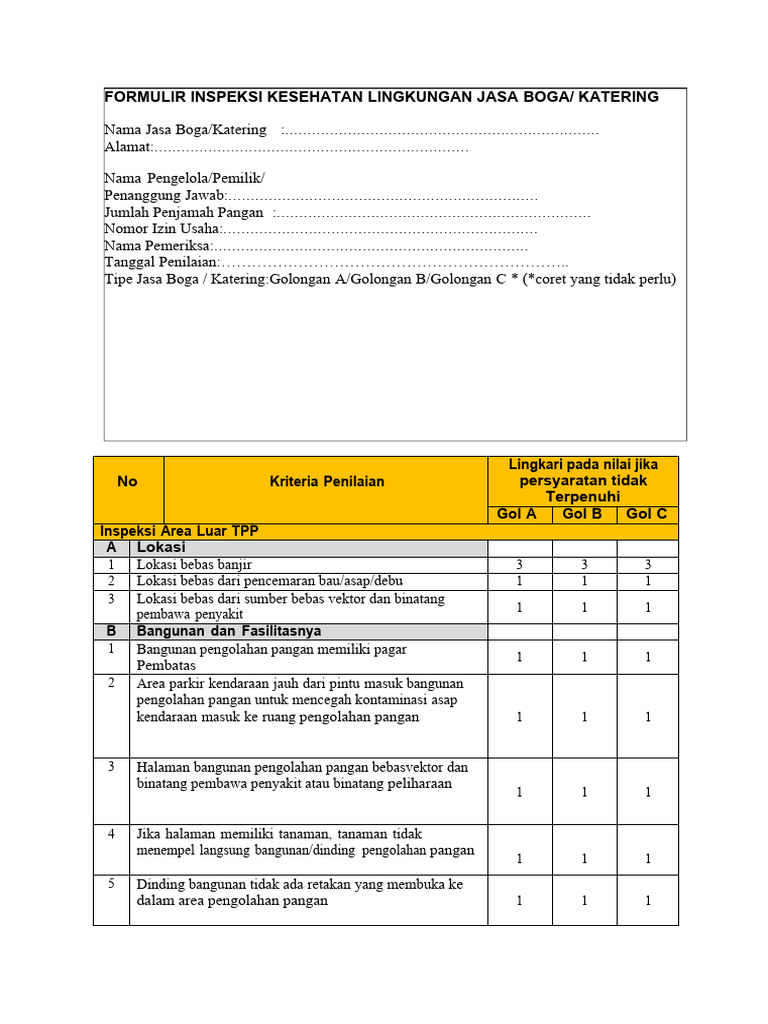 Form IKL Jasa Boga Kelas B - Removed - Removed | PDF