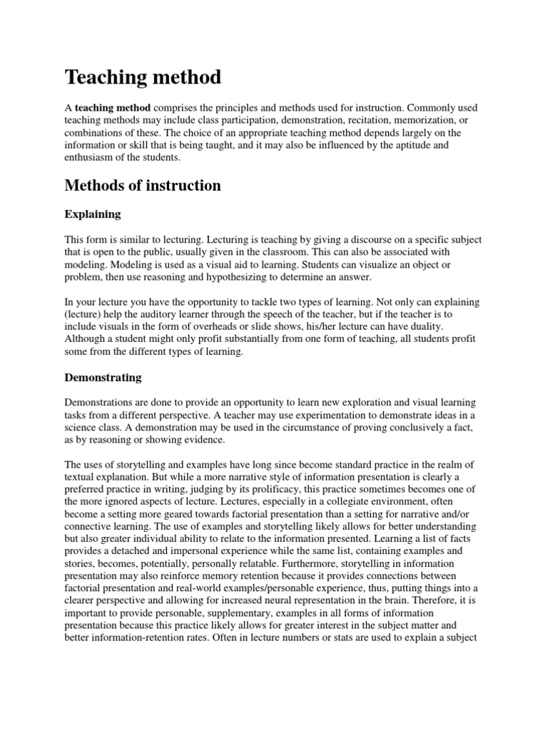 Teaching Method: Methods of Instruction | PDF | Teaching Method | Teachers