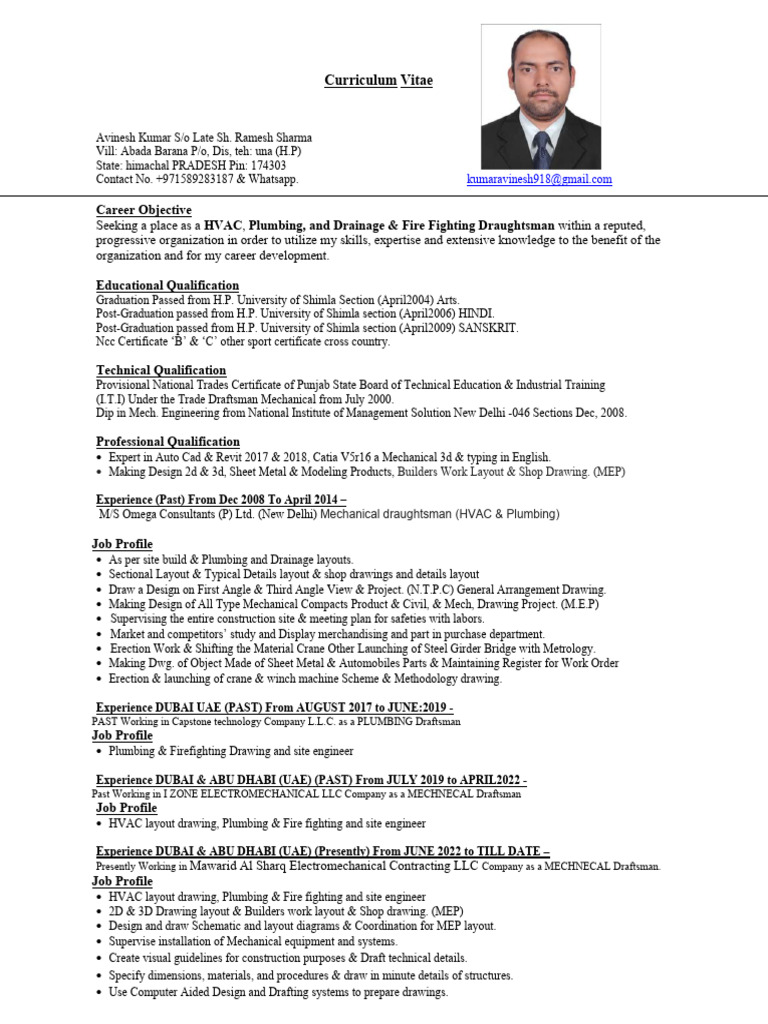 HVAC & Plumbing Draughtsman CV | PDF | Technical Drawing | United Arab ...