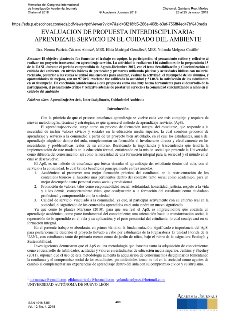 Cázares-Pripuesta Interd Cuidado Del Ambiente | PDF | Educación de la ...