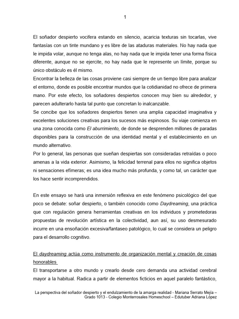 La Perspectiva Del Soñador Despierto y El Endulzamiento de La Amarga ...