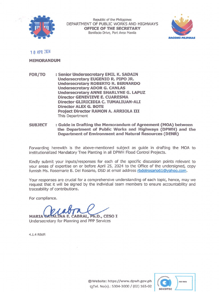 Guide in Drafting MOA Between The DPWH and The DENR | PDF