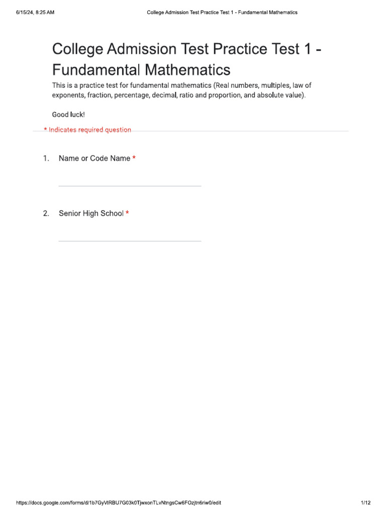 UPCAT Mathematics - Practice Test 1 | PDF
