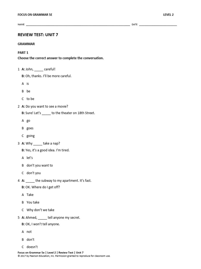 FOG2 Unit 7 Review Test | PDF