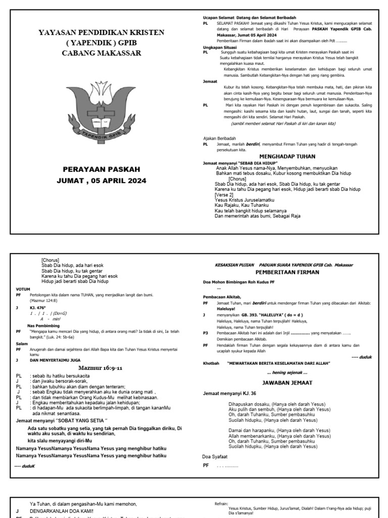 Perayaan Paskah Yapendik GPIB Makassar | PDF