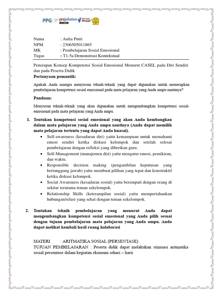 TOPIK 1 PSE - Demonstrasi Kontekstual (Aulia Putri) | PDF | Karier & Perkembangan