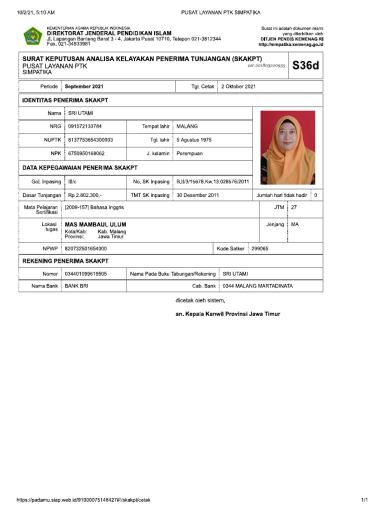 Skakpt Sri Utami September | PDF