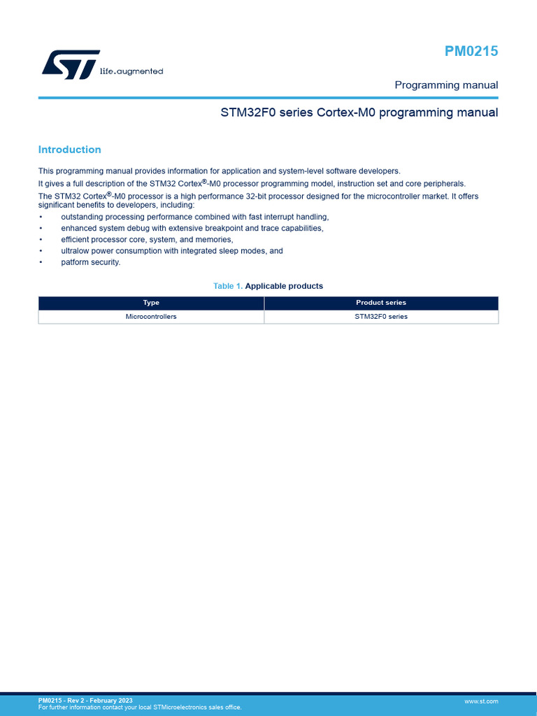 Dm00051352 Stm32f0xxx Cortex M0 Programming Manual Stmicroelectronics Download Free Pdf 
