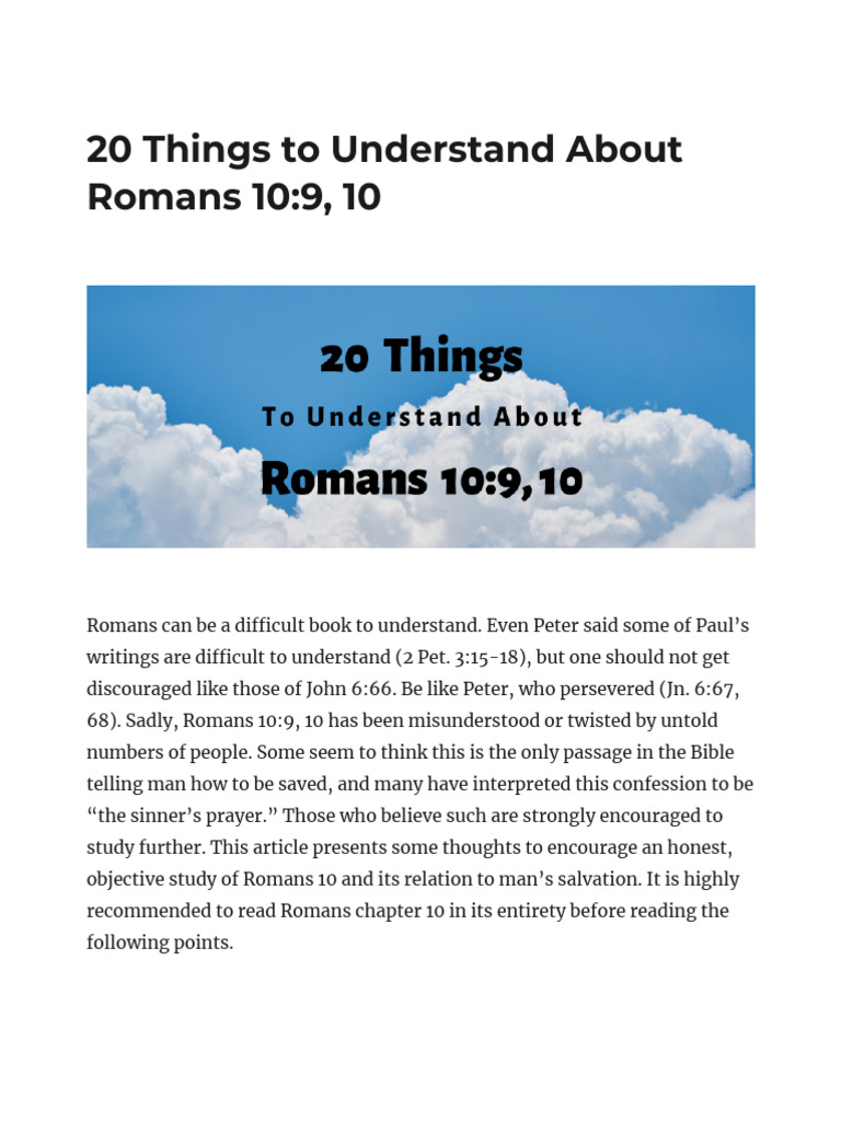 Understanding Romans 10:9-10 Confession | PDF | Baptism | Epistle To ...