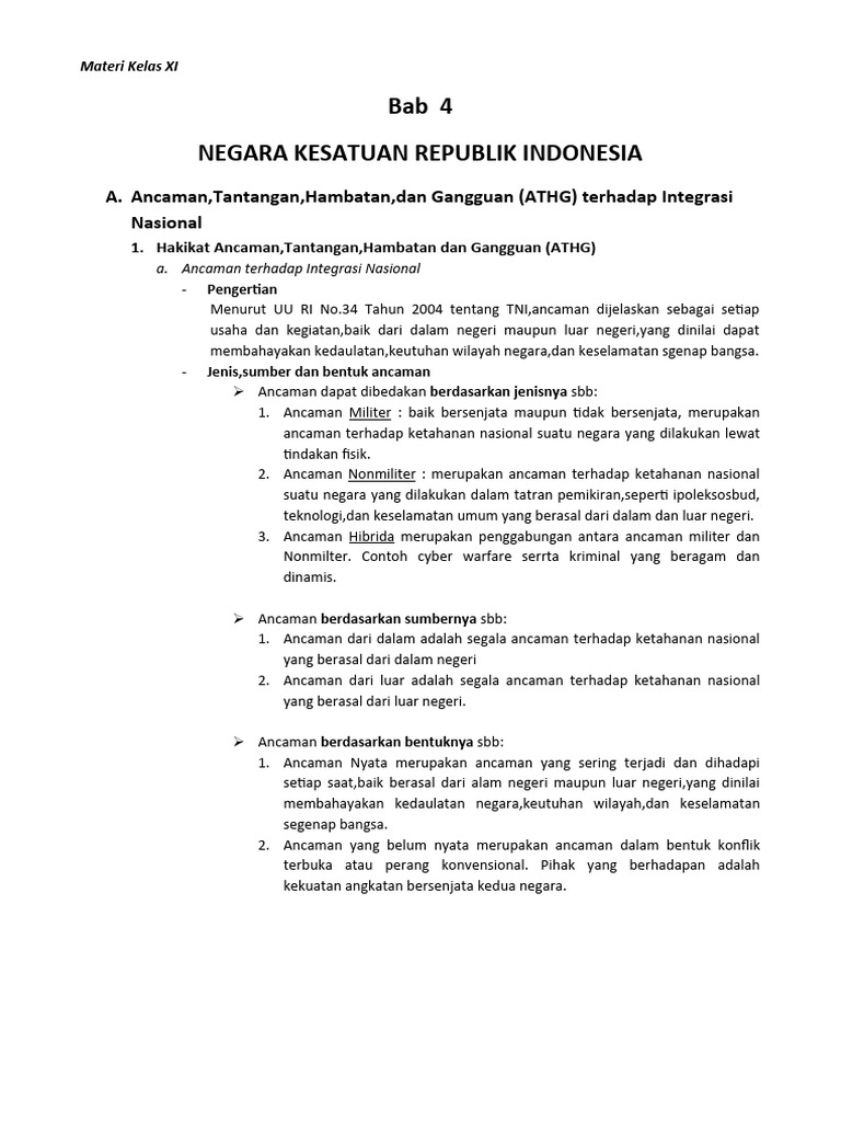 Materi Pancasila Kelas XI Elemen 4 BAB 4 NKRI | PDF