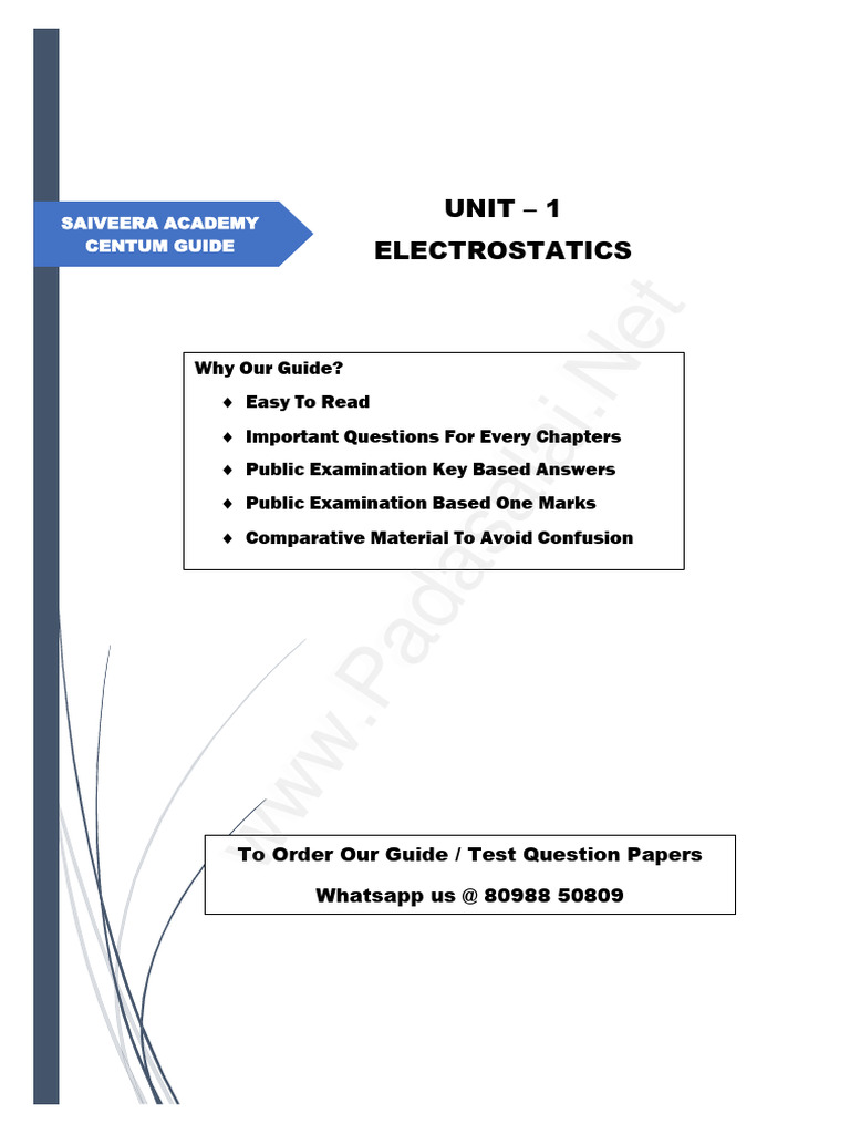 12th Physics EM Unit 1 Study Materials and Question Paper English Medium PDF Download | PDF ...