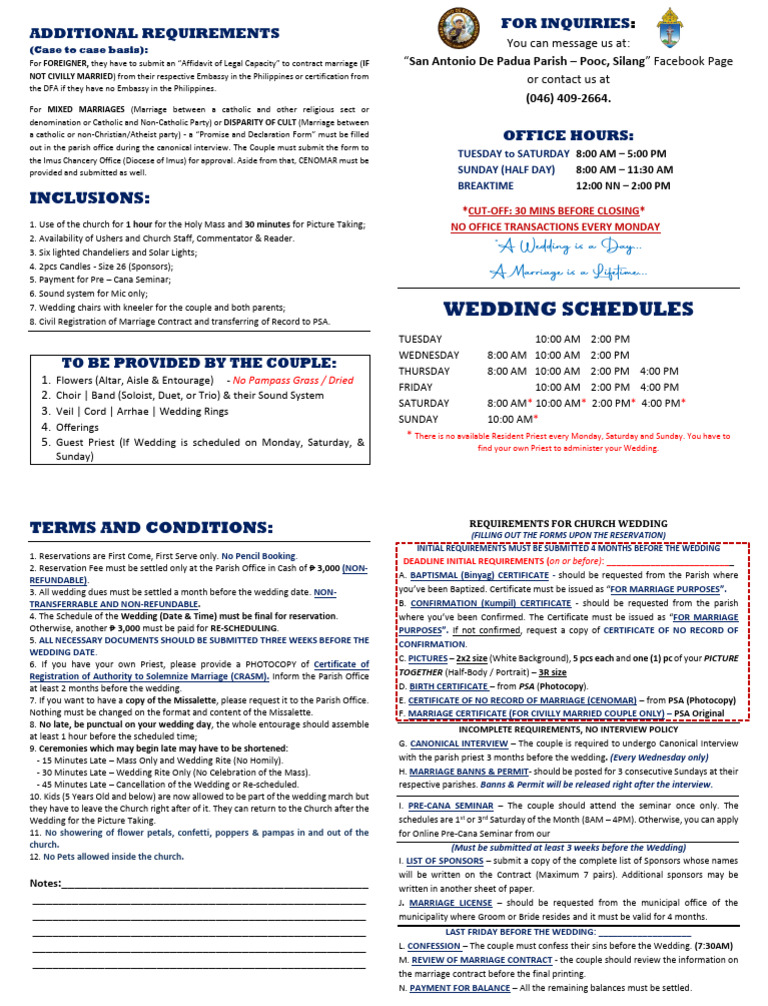 Wedding Requirements - Details - Policies - A4 (1) | PDF | Wedding ...