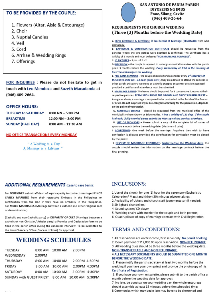 SADPP Wedding Requirements | PDF | Wedding | Marriage