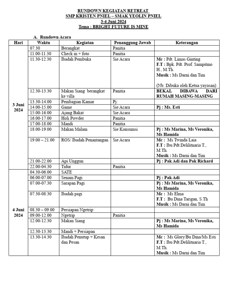 Rundown Kegiatan Retreat Smp-smak | PDF