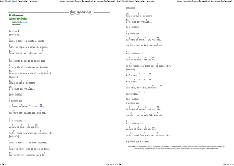 BAILEMOS, Dani Fernández Acordes | PDF | Música grabada | Canciones