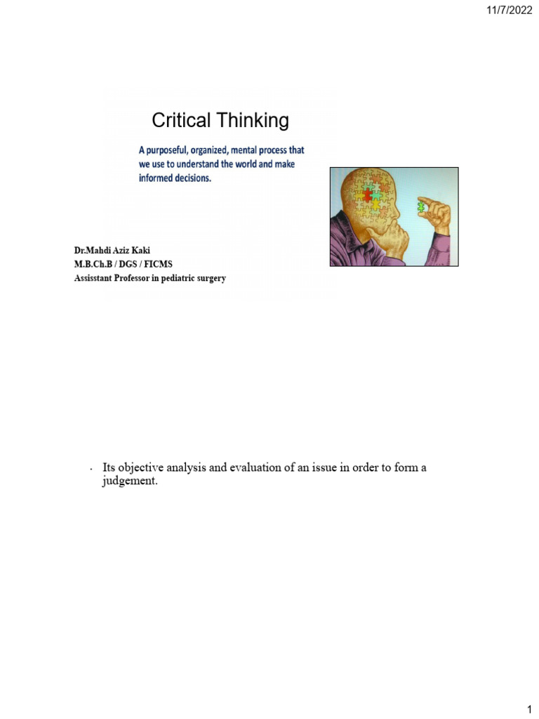 Critical Thinking 1 (Introduction) | PDF | Critical Thinking | Thought