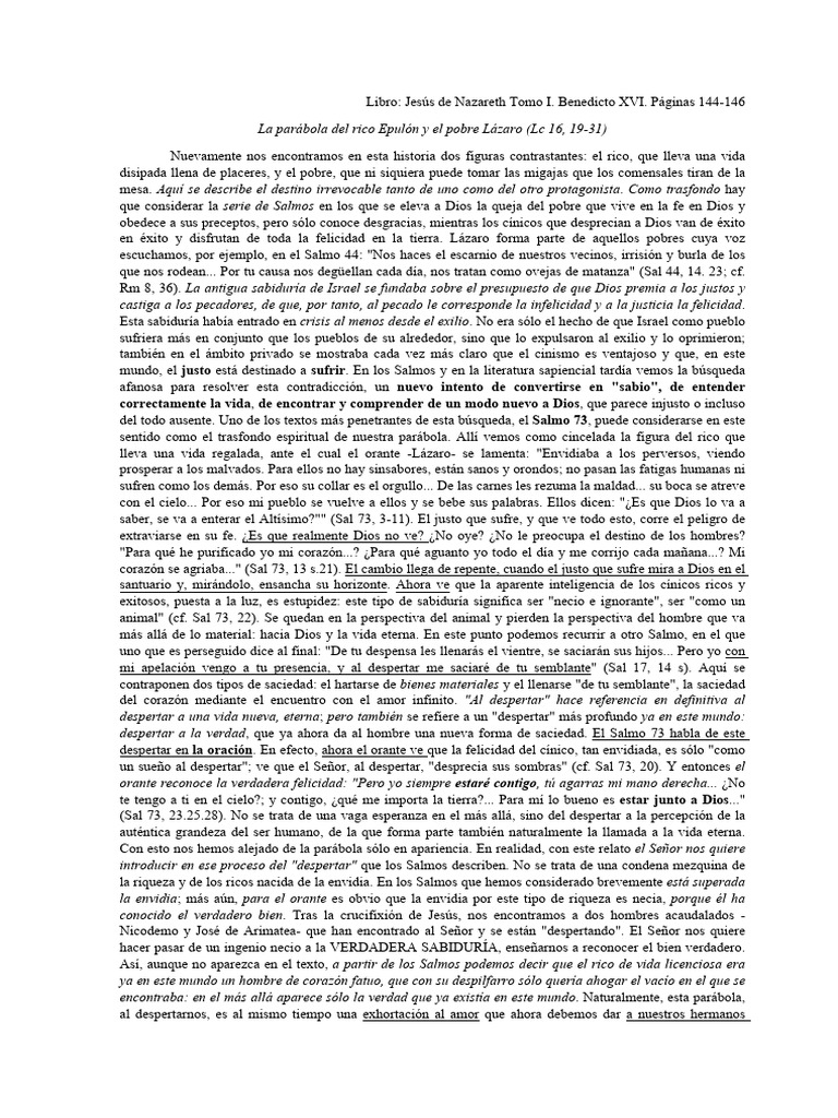 La Parábola Del Rico Epulón y El Pobre Lázaro (Lc 16, 19-31 ...