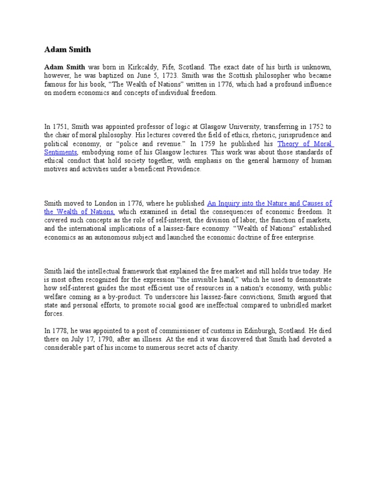 Adam Smith: Father of Modern Economics | PDF | Finance & Money ...