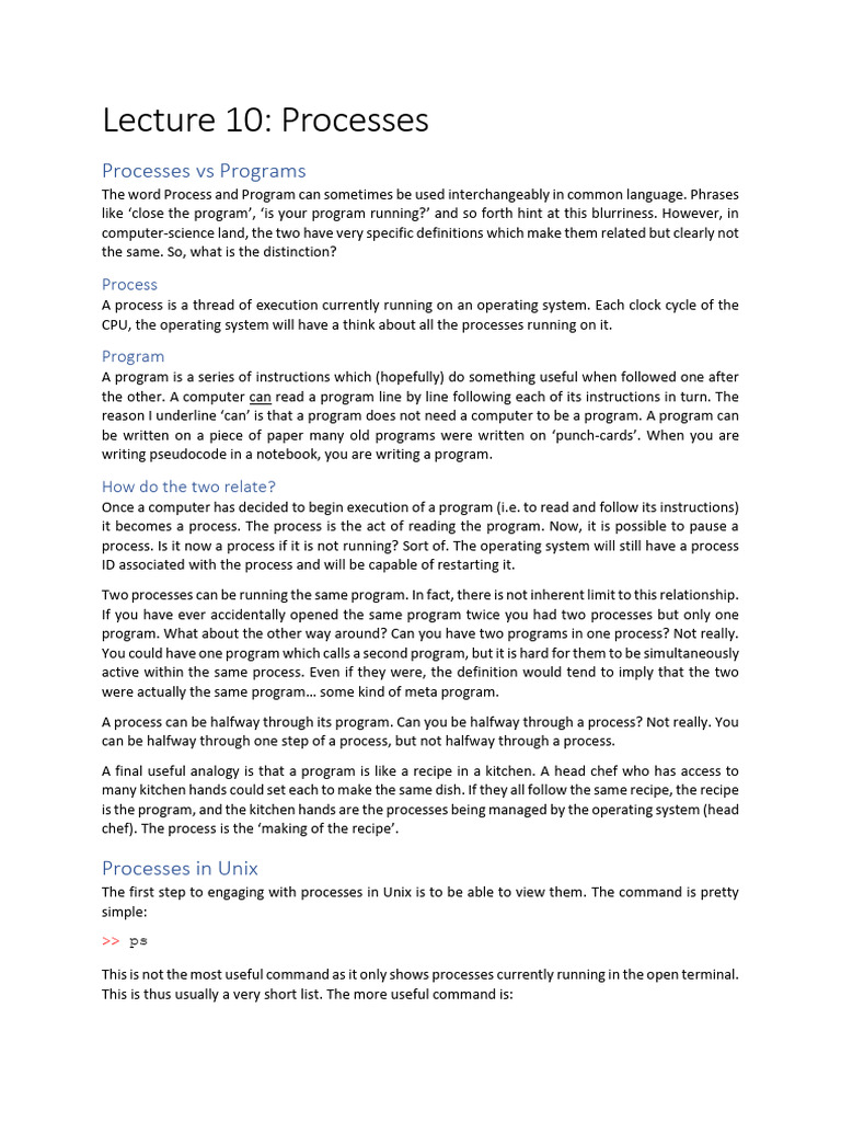 Lecture L10 Processes Notes | PDF | Computing | Computer Engineering